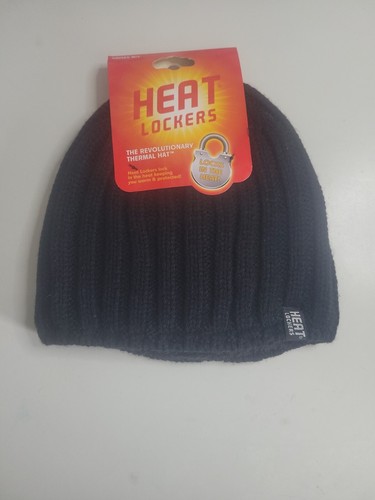 Heat Locker Unisex Black Thermal Knit Faux Fur Lined Hat Beanie Size M ...