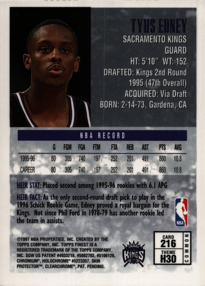 1996 Finest #216 Tyus Edney Great! | eBay