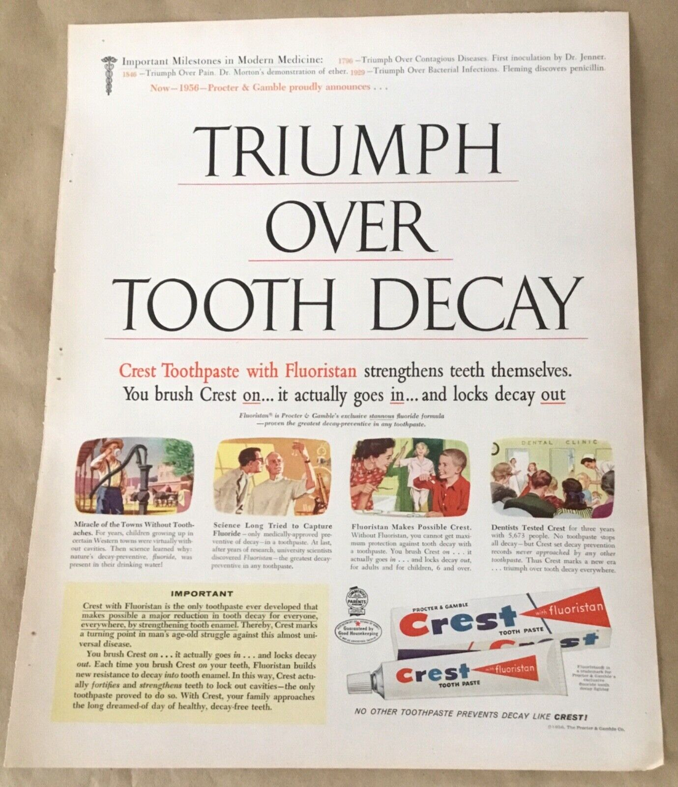 Crest toothpaste print ad 1956 vintage 50s retro home decor illus ...