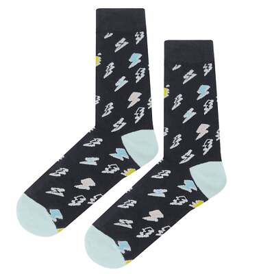 NWT Stellar Lightning Bolt Dress Socks Novelty Men 8-12 Black Crazy Fun ...
