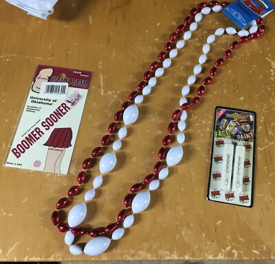 OU Oklahoma Sooners TEMPORARY TATTOOS Football Bead NECKLACE GameDay ...