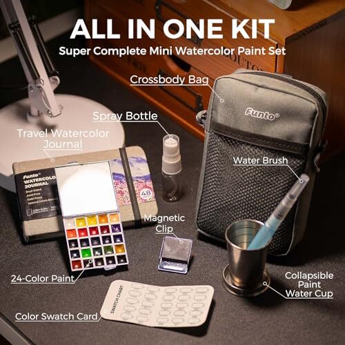 Mini Watercolor Paint Set All-In-One 24-Color Travel Paint Kit with ...