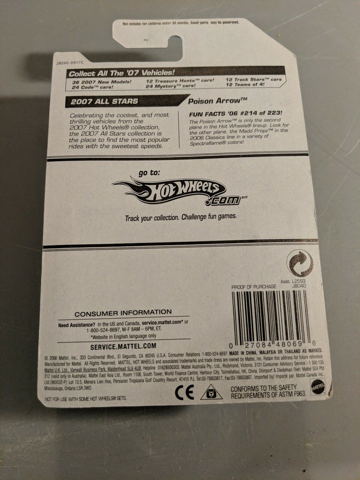 2006 Poison Arrow #214 Hot Wheels Diecast Plane Red Jet BRAND NEW | eBay