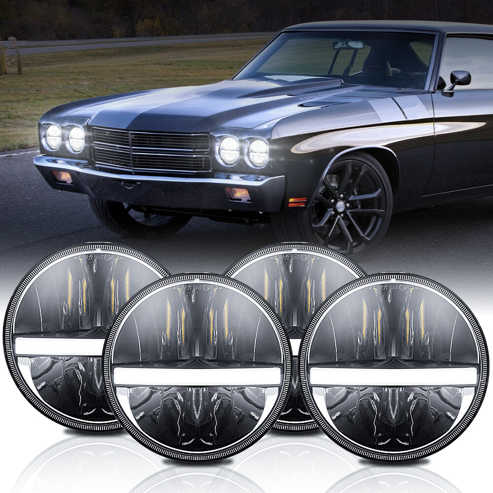 5.75" 5-3/4" 4PCS LED Headlights Hi&Low Beam w/DRL For Chevy Chevelle ...