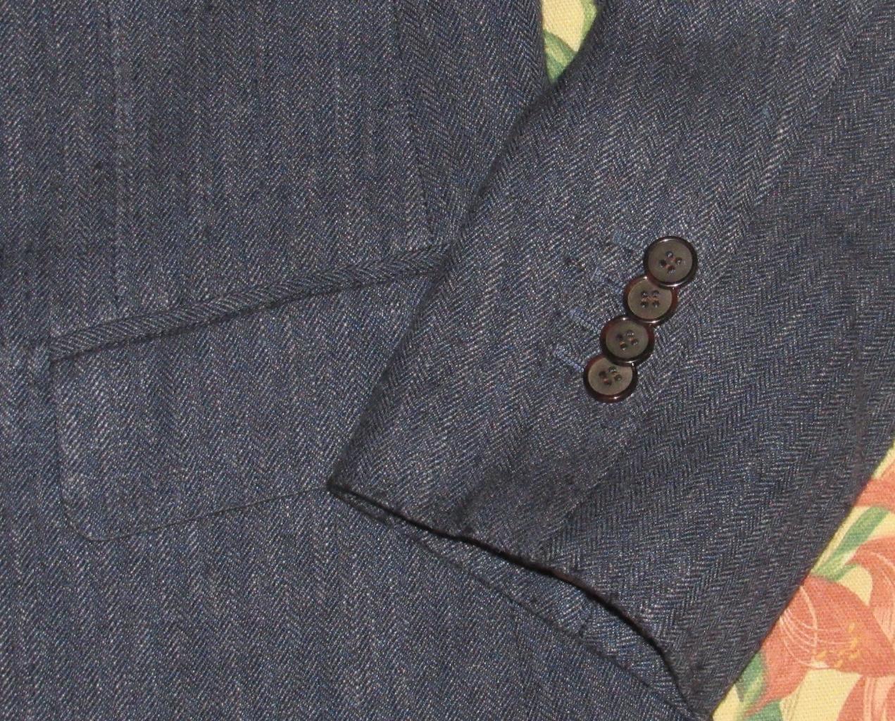 SUITSUPPLY Blue Herringbone Lazio Wool Blend Silk Lin… - Gem