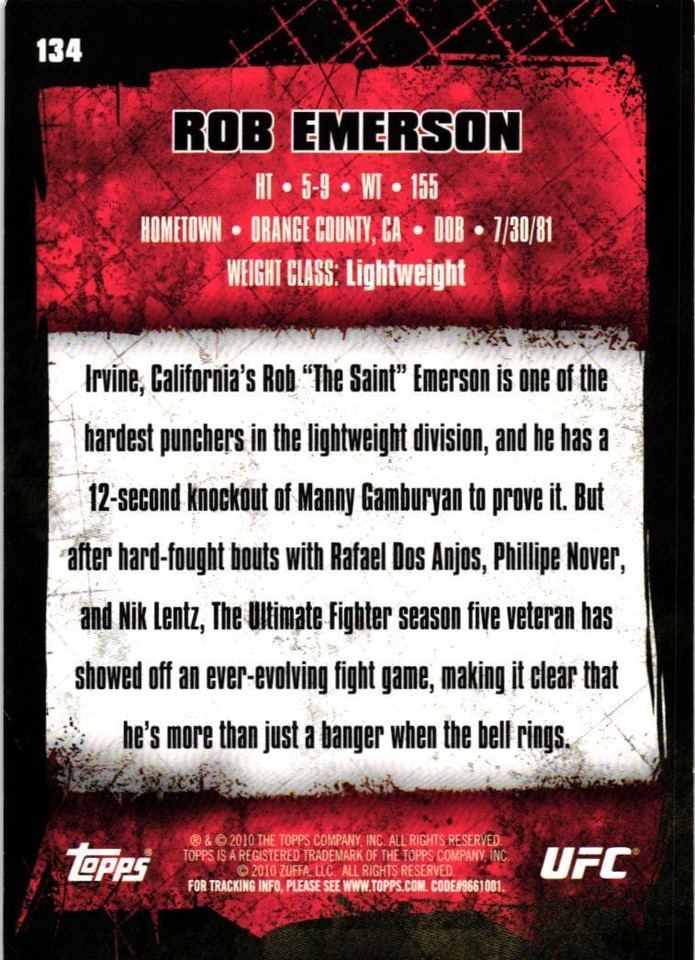 2010 TOPPS UFC ROB EMERSON 134 | eBay