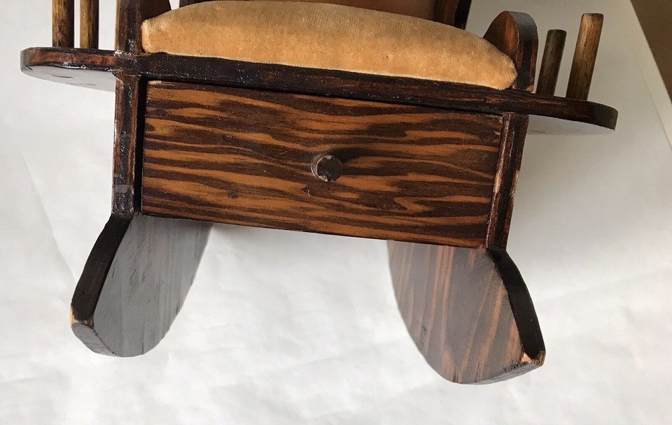 Vintage Upholstered Wood Rocking Chair Pin Cushion/Thread Holder with ...