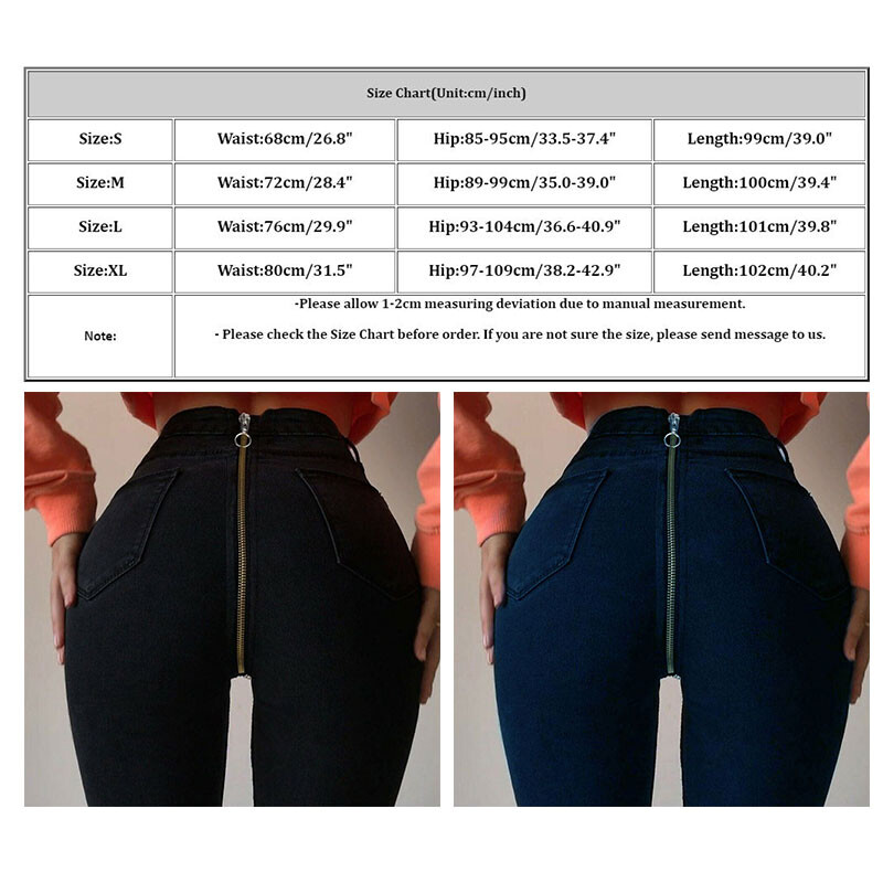 Women Sexy Back Zip Jeans Pencil Stretch Denim Skinny Jeans Slim Pants ...