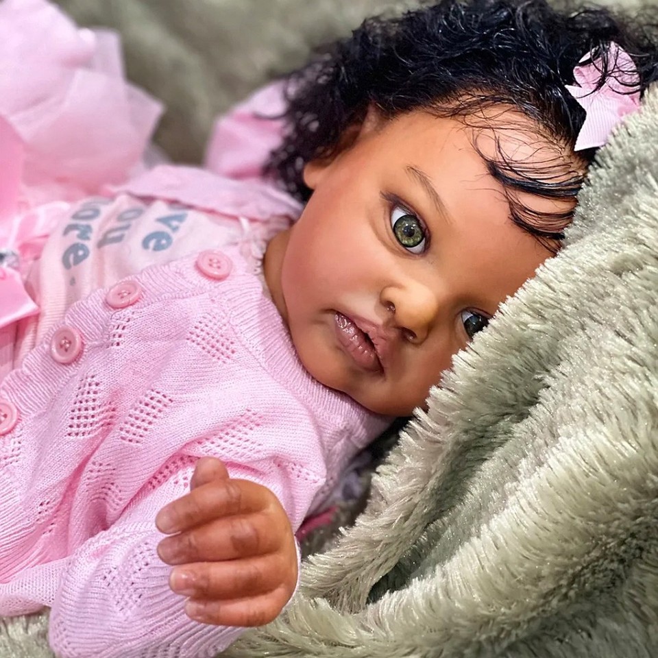 24" Realistic Dark Skin Toddler Girl Reborn Baby Doll Curly Hair Cloth ...