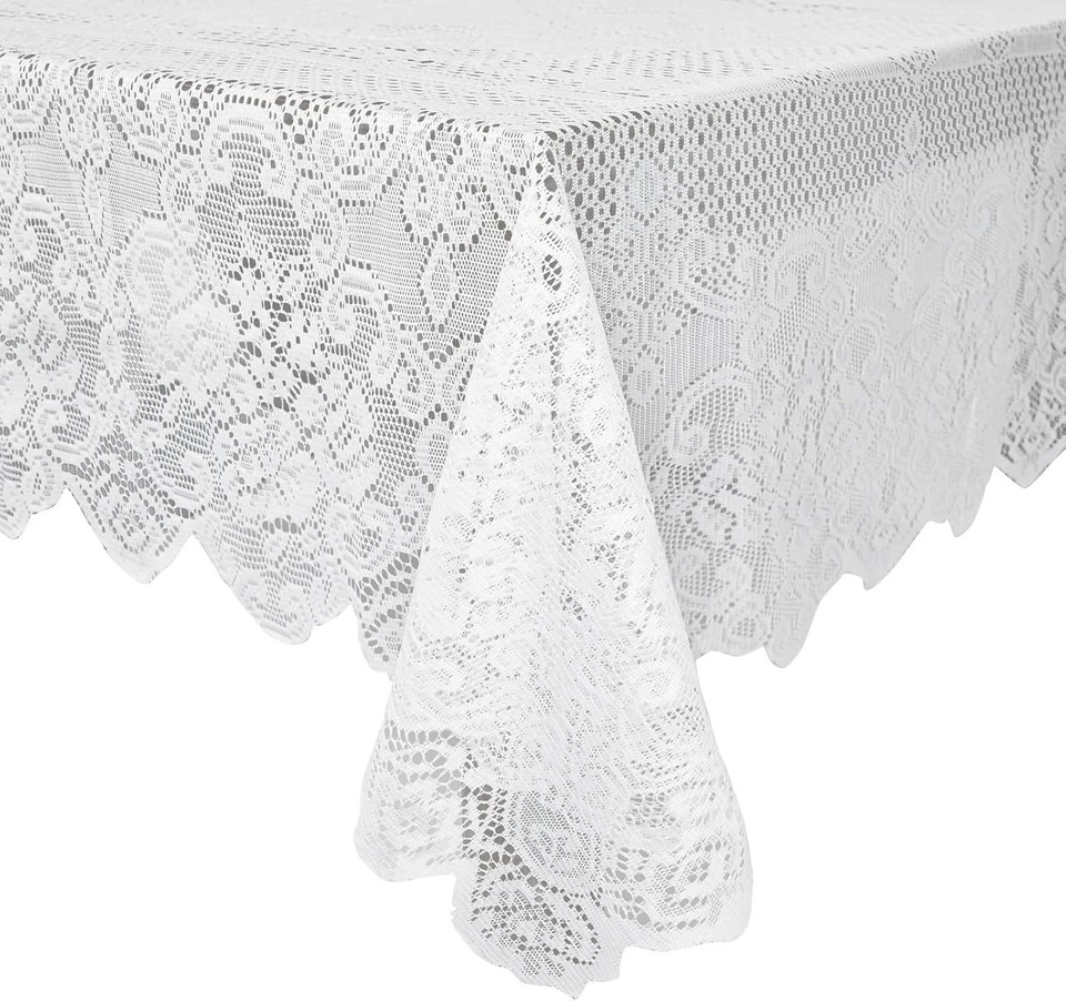 Lace Tablecloth - 60 x 97-Inch White Rectangular Table Cloth - Vintage ...