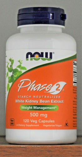 NOW Phase 2 500 mg 120 Capsules White Kidney Bean Extract Starch ...