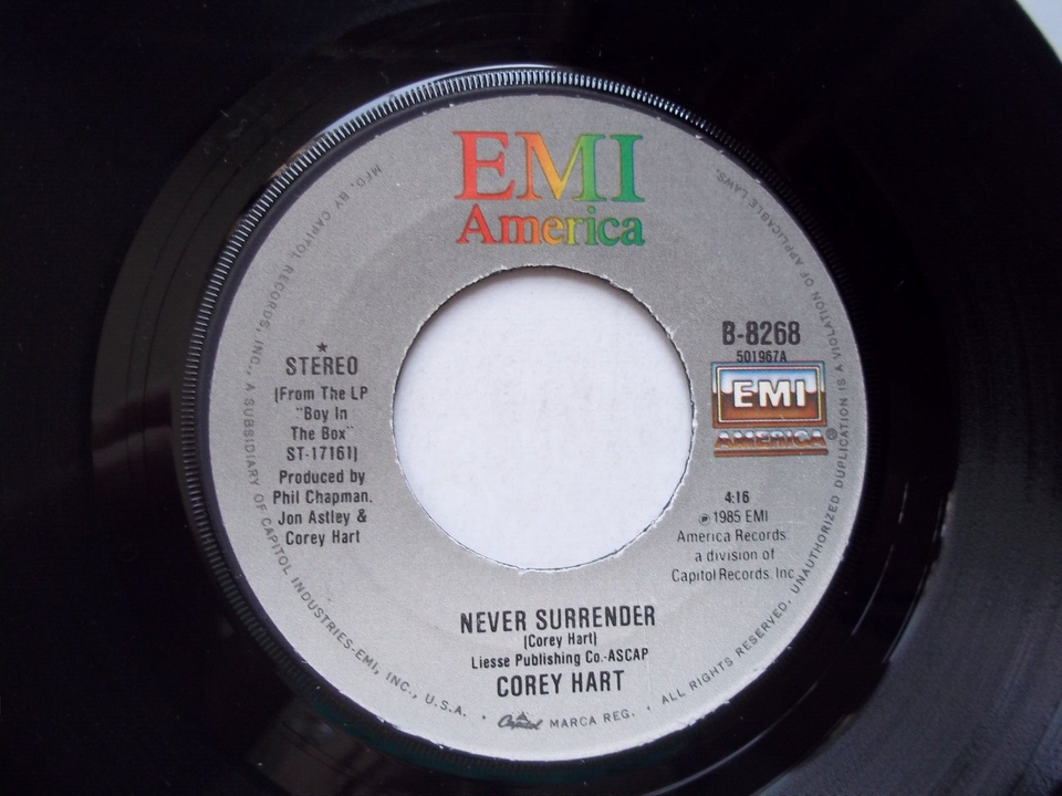 COREY HART - Never Surrender / Water From The Moon - 45 RPM 7" Record ...
