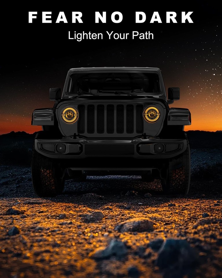 2x 9 Inch Halo LED Headlights Hi-Lo Turn Signal For Jeep Wrangler JL ...