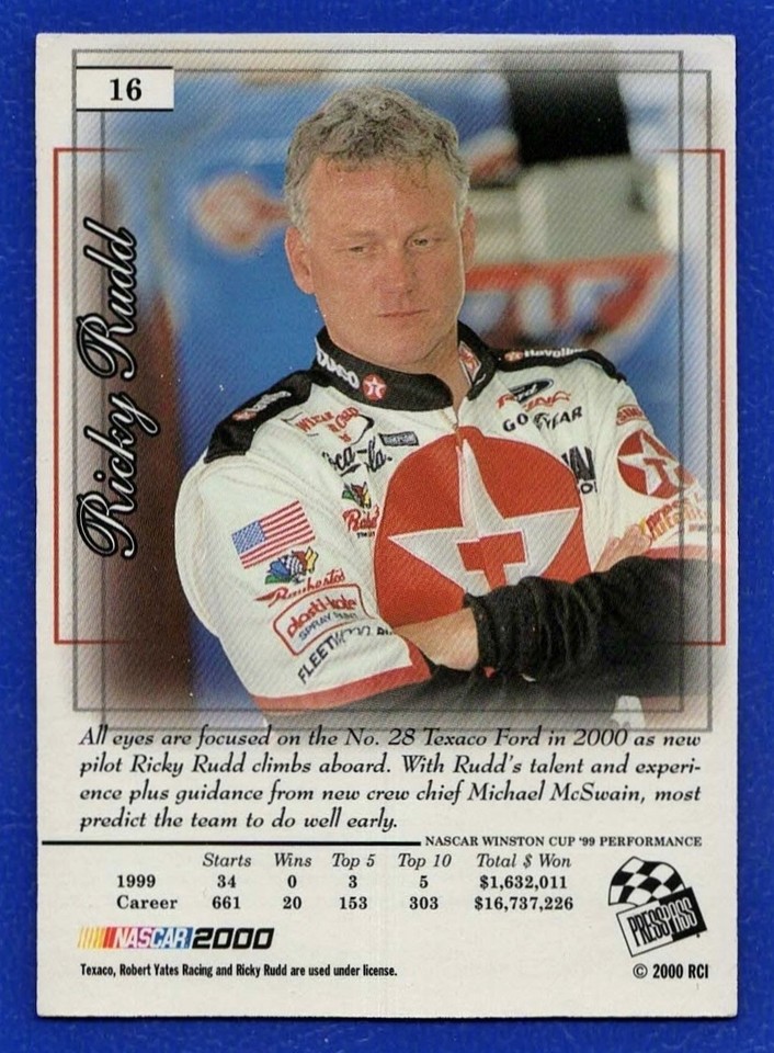 2000 Press Pass Premium Reflectors #16 Ricky Rudd NASCAR Racing Card | eBay