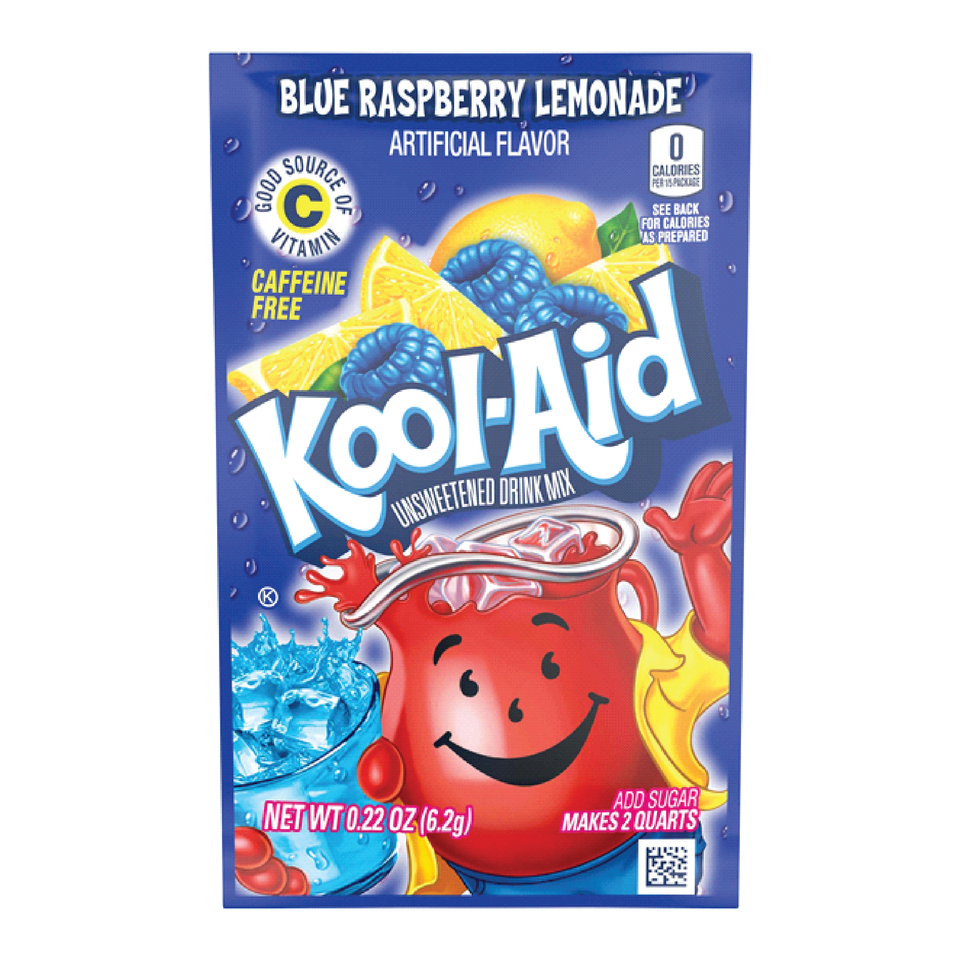 Full Box 48x Packets Kool-Aid Blue Raspberry Lemonade Caffeine Free ...