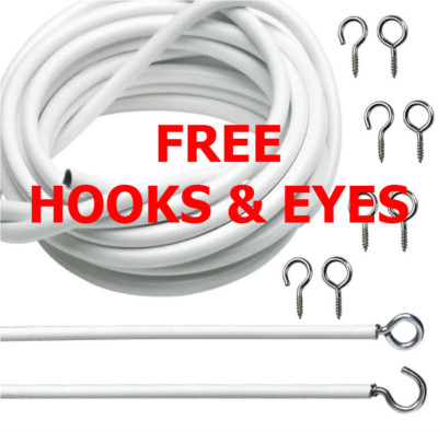 Net Curtain Wire White Window Cord Cable Voile Rod Panel 1m ,2m, 3m, 5m ...