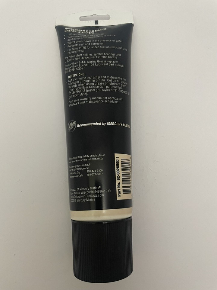 8oz Quicksilver/Mercury 2-4-C Marine Grease/Prop Shaft Lube 92-802859Q1 ...