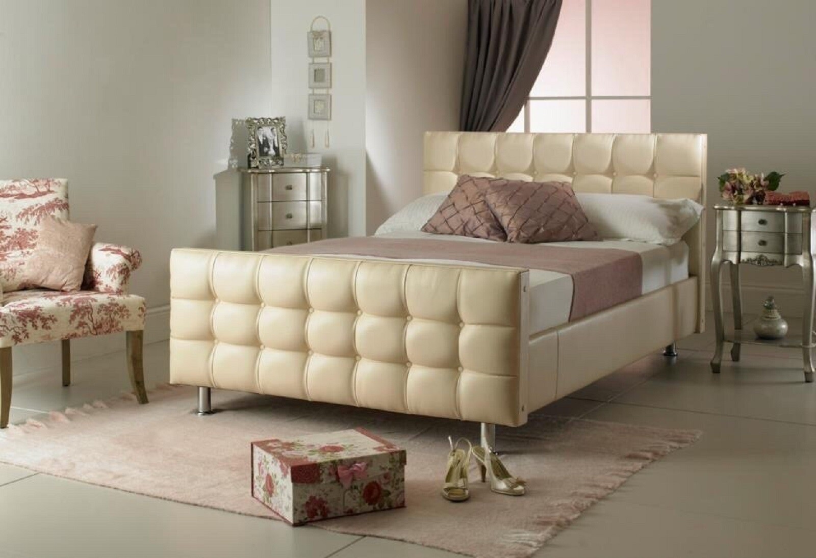 Faux Leather Luxury White Crystal Diamante Bed Extra Padding Swarovski ...