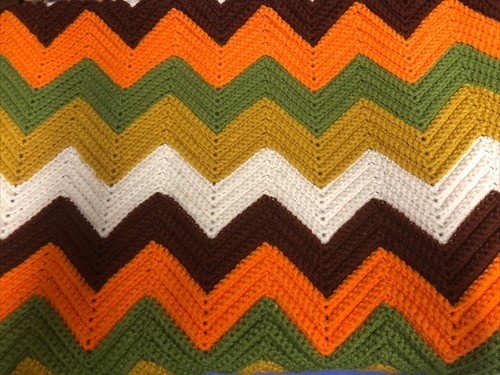 Handmade Vintage Crochet Blanket App 76x60 orange brown white yellow ...