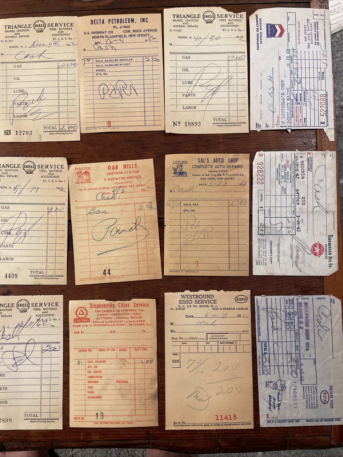 1962 Lot Gas Station Receipts SHELL ESSO CHEVRON AMOCO TEXACO - 27 ...