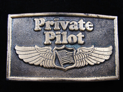 RD15123 VINTAGE 1974 **PRIVATE PILOT** AVIATION BRASSTONE BELT BUCKLE ...