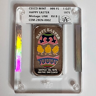 1975 Ceeco Mint Happy Easter Enameled 1ozt .999 Silver Art Bar SAC ...