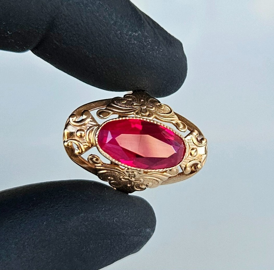 Vintage Original USSR Russian 583 14K Solid Rose Gold & Ruby Ring Size ...