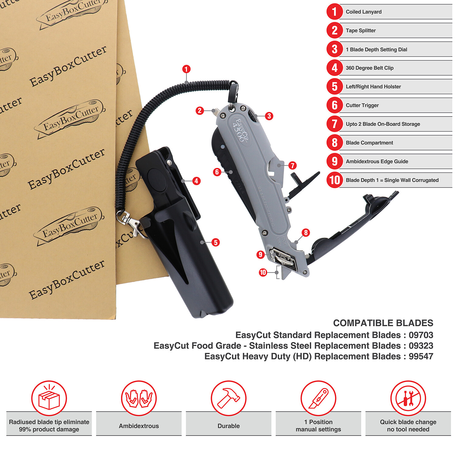 Easy Cut 4500 Gray Safety Box Cutter Knife with Holster Authorized ...