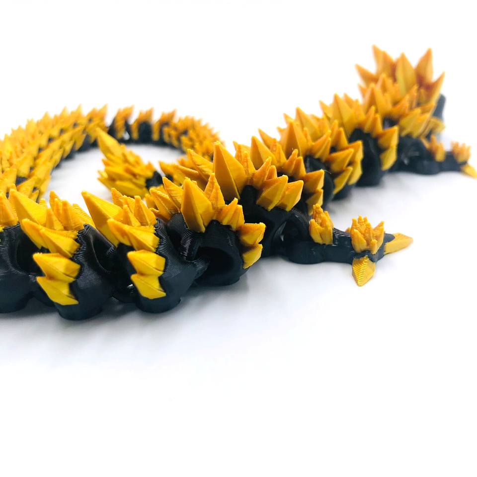3D Printed Spikey Dragon Mystical Shiny Articulating 18 Inch Gold Black ...