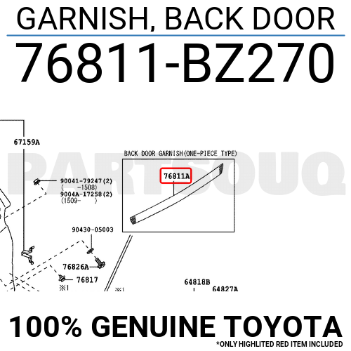 76811BZ270 Genuine Toyota GARNISH, BACK DOOR 76811-BZ270 | eBay