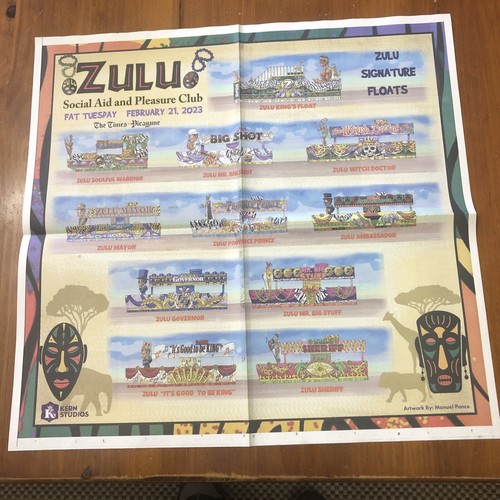 Mardi Gras Bulletin 2023 Krewe of Zulu Float depictions summary ...