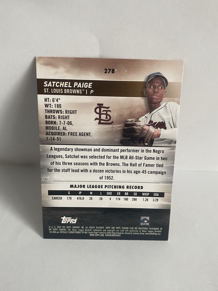 Satchel Paige 2024 Topps Stadium Club Red #278 St. Louis Browns | eBay