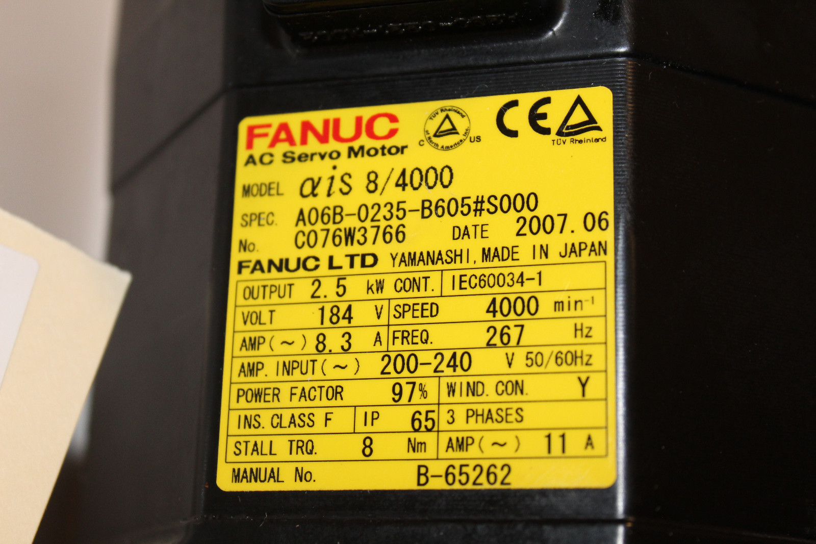 Fanuc Servo Motor A06B-0235-B605 w/ A860-2010-T341 Pulsecoder IN1612 | eBay