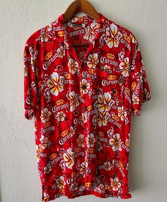 Corona Red Short Sleeve Button Up Shirt Men's Medium | eBay