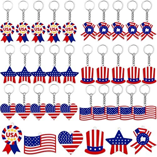36 Packs American Flag Keychains 4th of July Party Favors USA Key ...