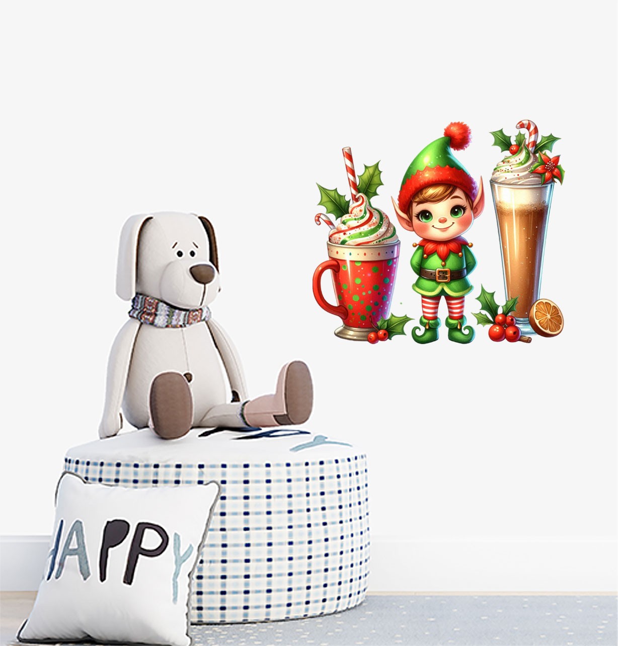 Christmas Elf Coffee Wall Art Bedroom Window Decor Vinyl Sticker Decal ...
