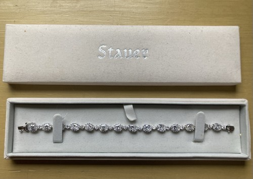 STAUER 925 Sterling Silver Oval & Round-Cut White C Z Link Bracelet 7.5 ...