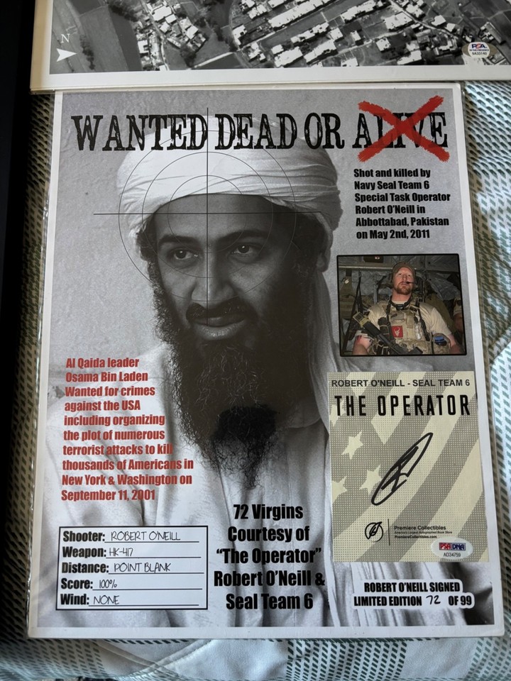 Rare Osama Bin Laden Framed FBI Wanted Poster, Map, Huge Lot Autos ...