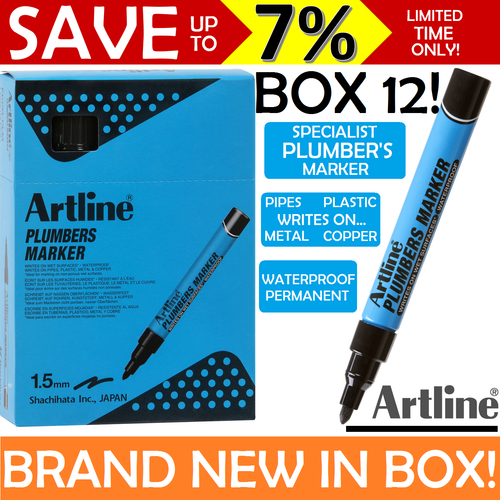 NEW 12x Artline Plumbers Marker Permanent 1.5mm Waterproof Pipes Metal ...