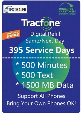 TracFone 395 Days+500Mins/500Texts/1500MB Data, Digital Direct Refill ...
