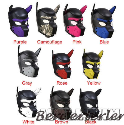 Cosplay Full Head Party Masks Pup Puppy Play Hood Mask Latex Rubber ...