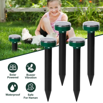 4Pcs Solar Powered Mole Repeller Sonic Gopher Stake Repellent ...