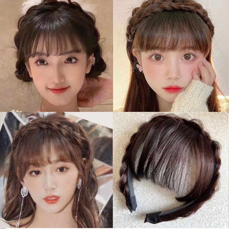 Natural Forehead Wig Bangs Fishbone Braid Headband With Sideburns ...