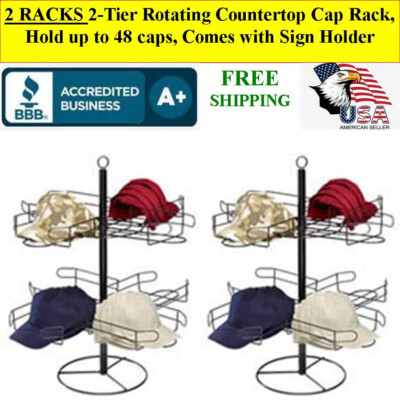 2 RACKS Countertop Cap Rack 2 Tier Rotating Holds 48 Baseball Football ...