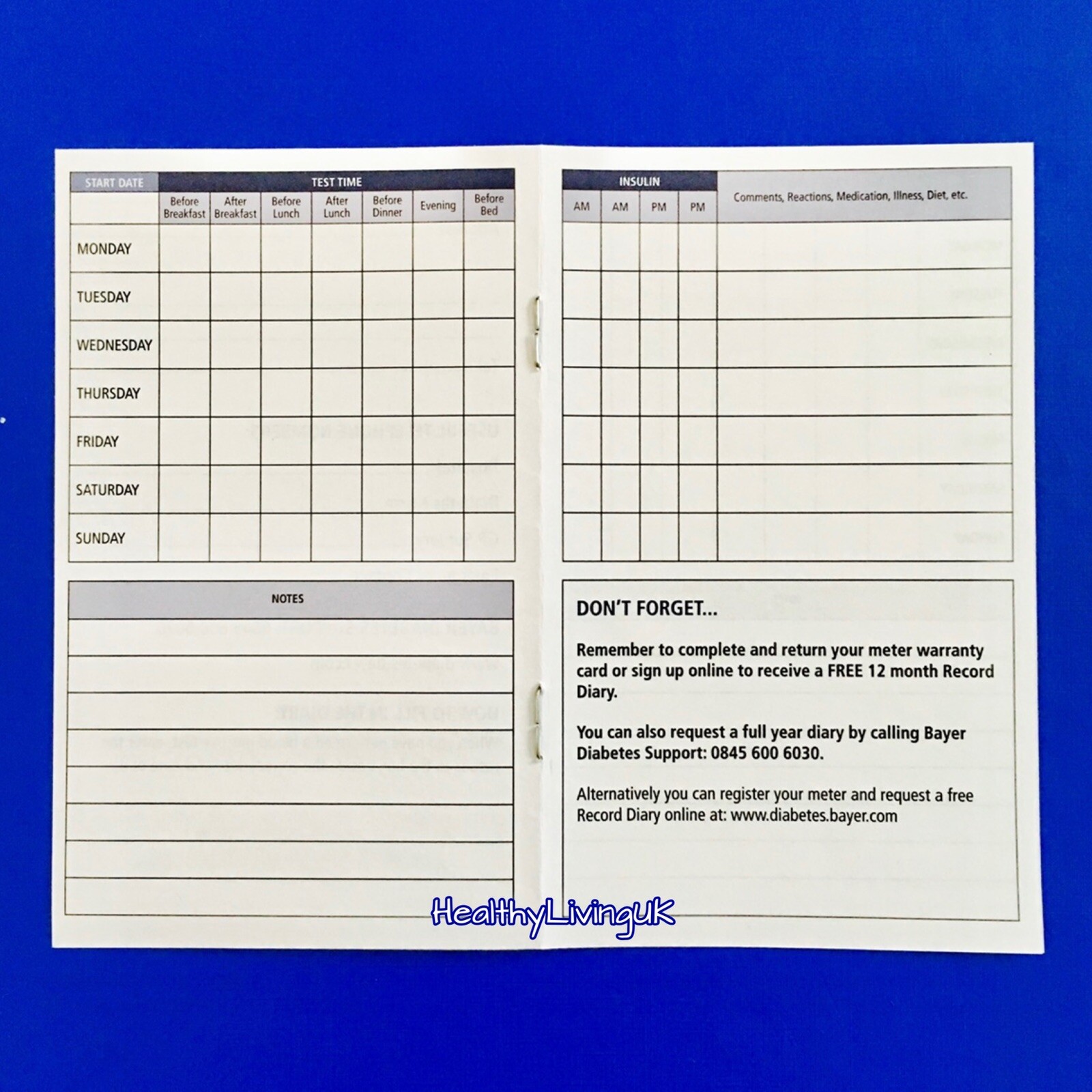 2 x Diabetic Log Book/Diary - 2 Week Starter Diarys -Store Blood ...