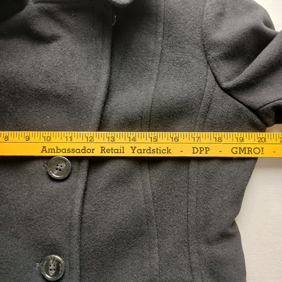 Anne Klein Women's Wool Blend Classic Long Black OverCoat Button Front ...