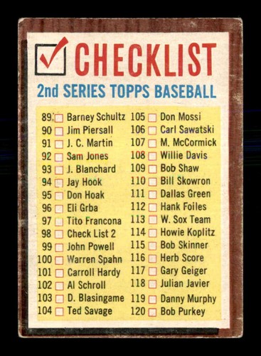 1962 Topps #98 Checklist 2 VG X2930365 | eBay