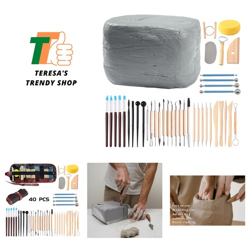 Natural Air-Dry Modeling Clay - 10LBs with 40 Pcs Pottery Sculpting ...