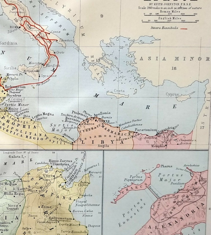 1885 ANCIENT & CLASSICAL MAP AFRICA NUMIDIA BYZACIUM CARTHAGO ...