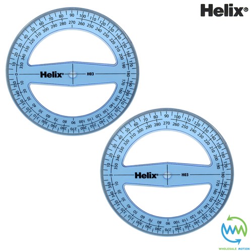 2 x HELIX 360 Degree Protractors CLEAR School Exam Protractor ANGLE ...